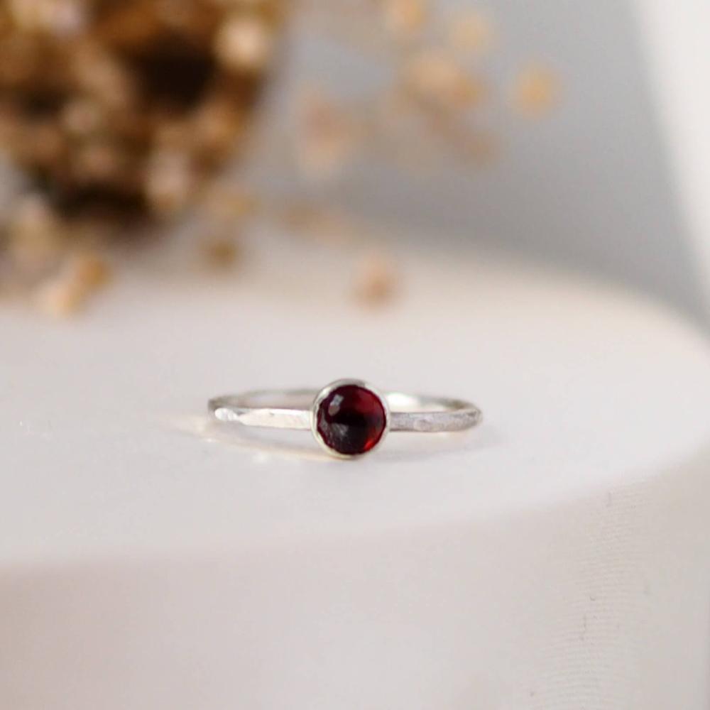 Garnet Ring Sterling Silver Stacking Ring – Lunar Moth Jewellery
