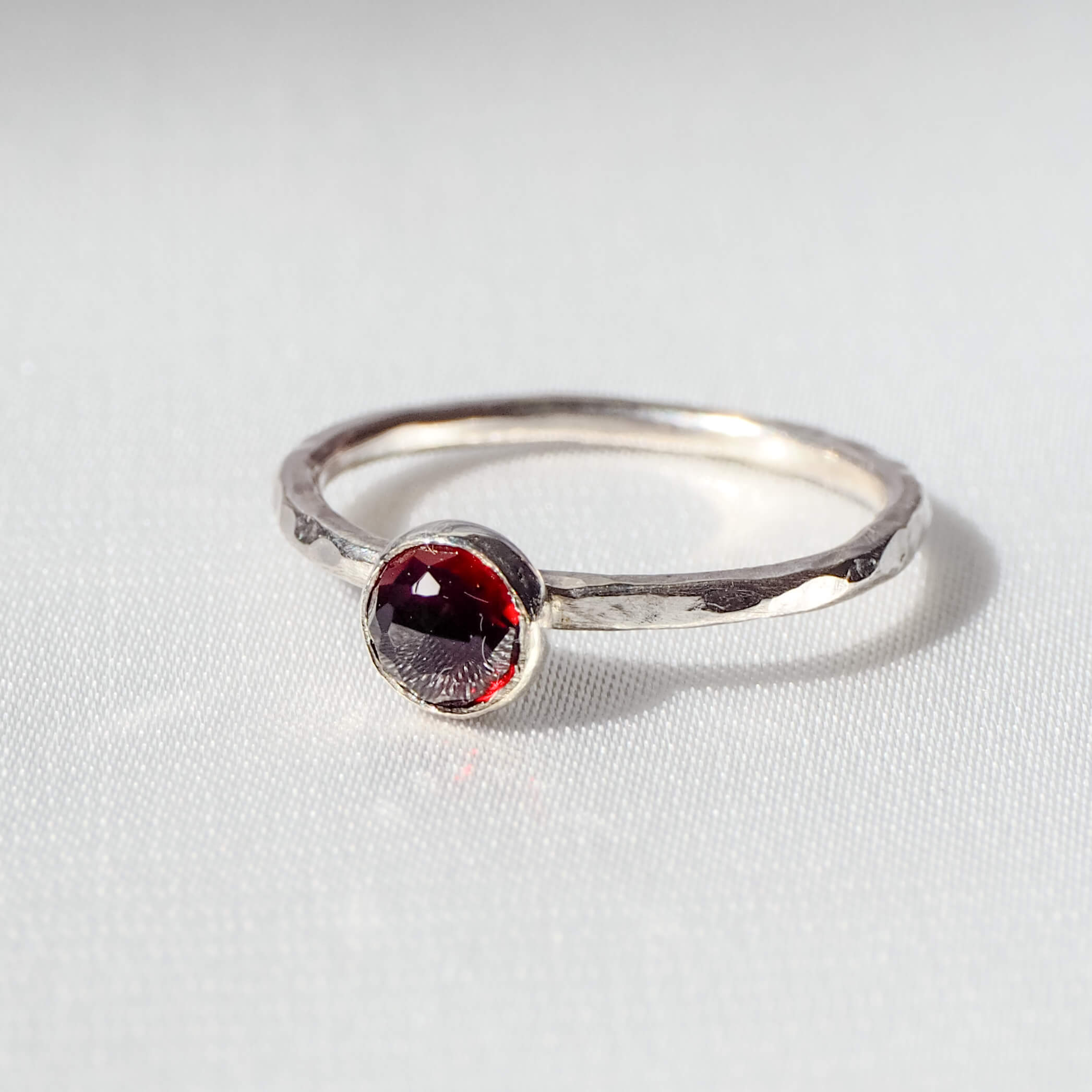 Garnet Ring Sterling Silver Stacking Ring – Lunar Moth Jewellery