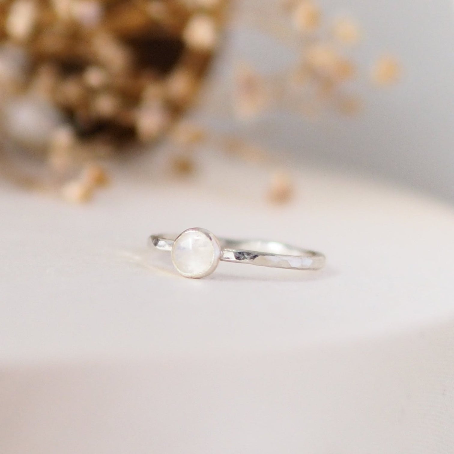 Rainbow Moonstone Stacking Ring Sterling Silver – Lunar Moth Jewellery